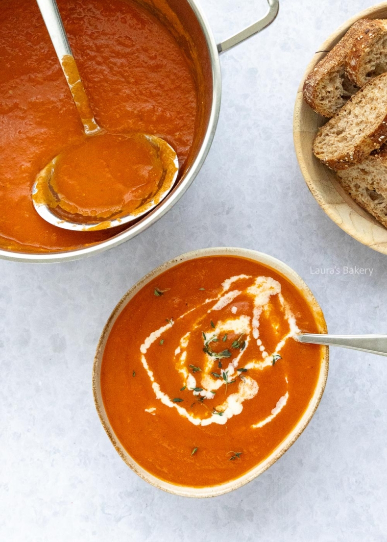 Italian tomato soup recipe with fresh tomatoes - In Laura's Bakery