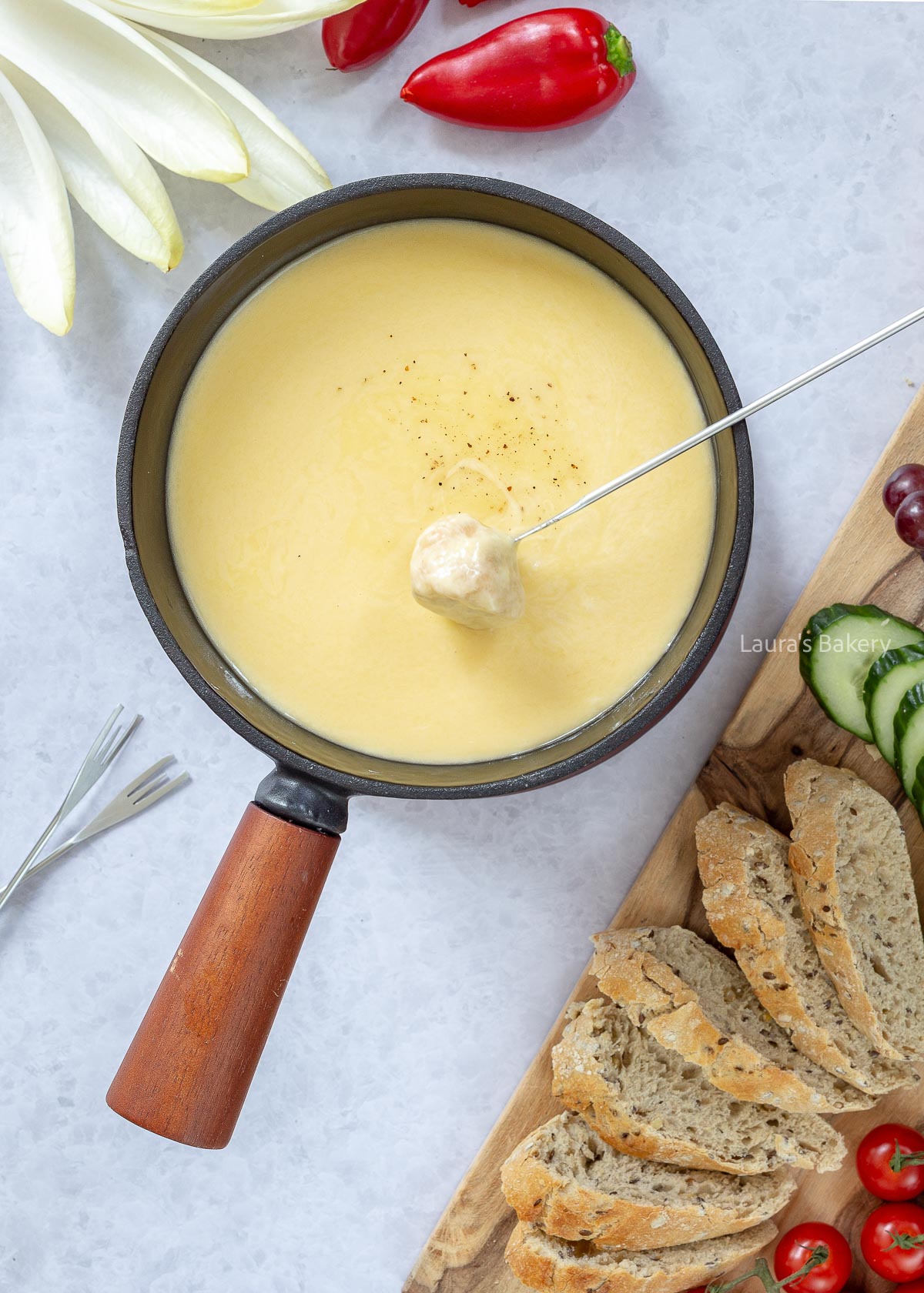 Easy Cheese Fondue Recipe + dips - In Laura's Bakery